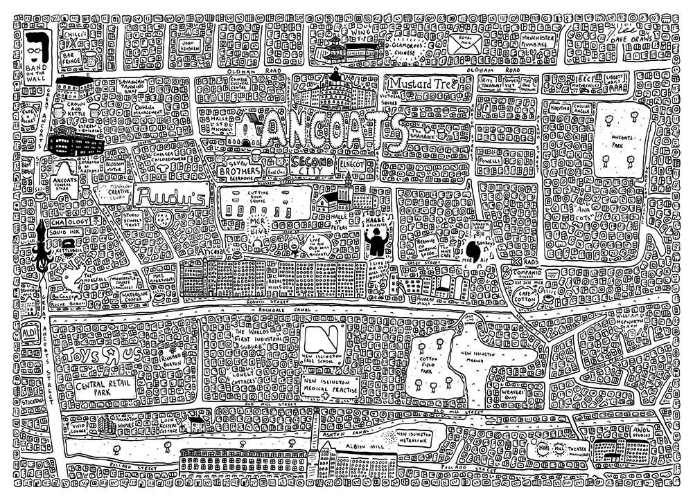 Illustrated map of Ancoats - framed artwork print | Manchester Art Prints
