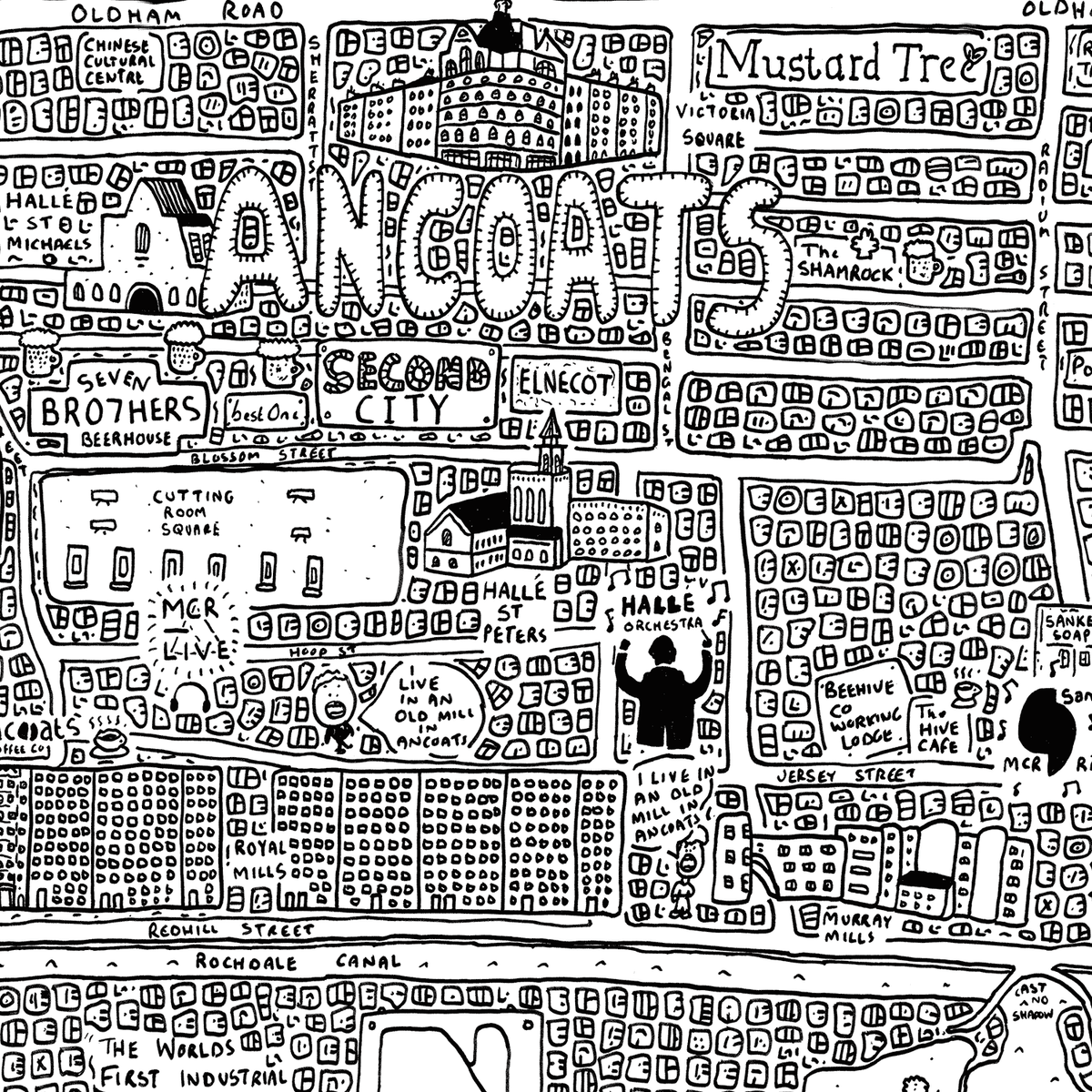 Illustrated map of Ancoats - framed artwork print | Manchester Art Prints
