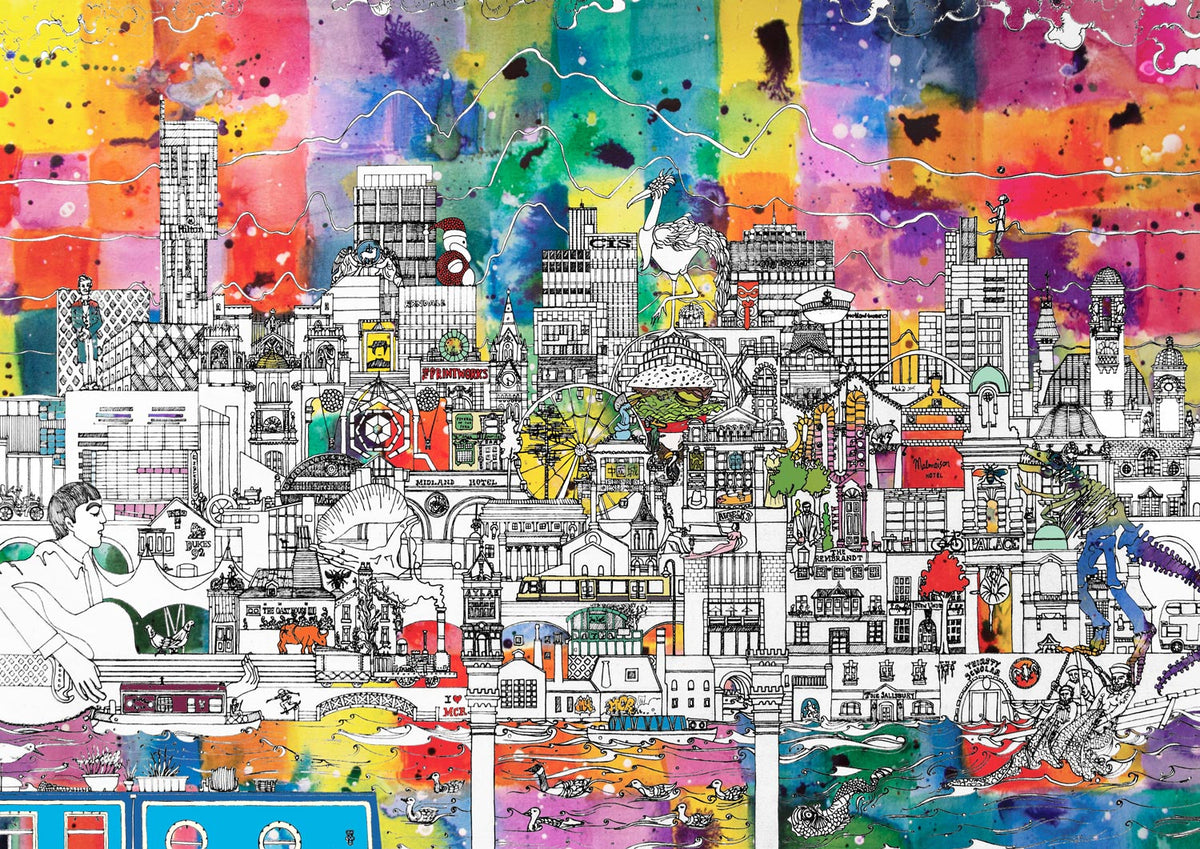 Manchester Skyline Black and White - framed art print | Manchester Art ...